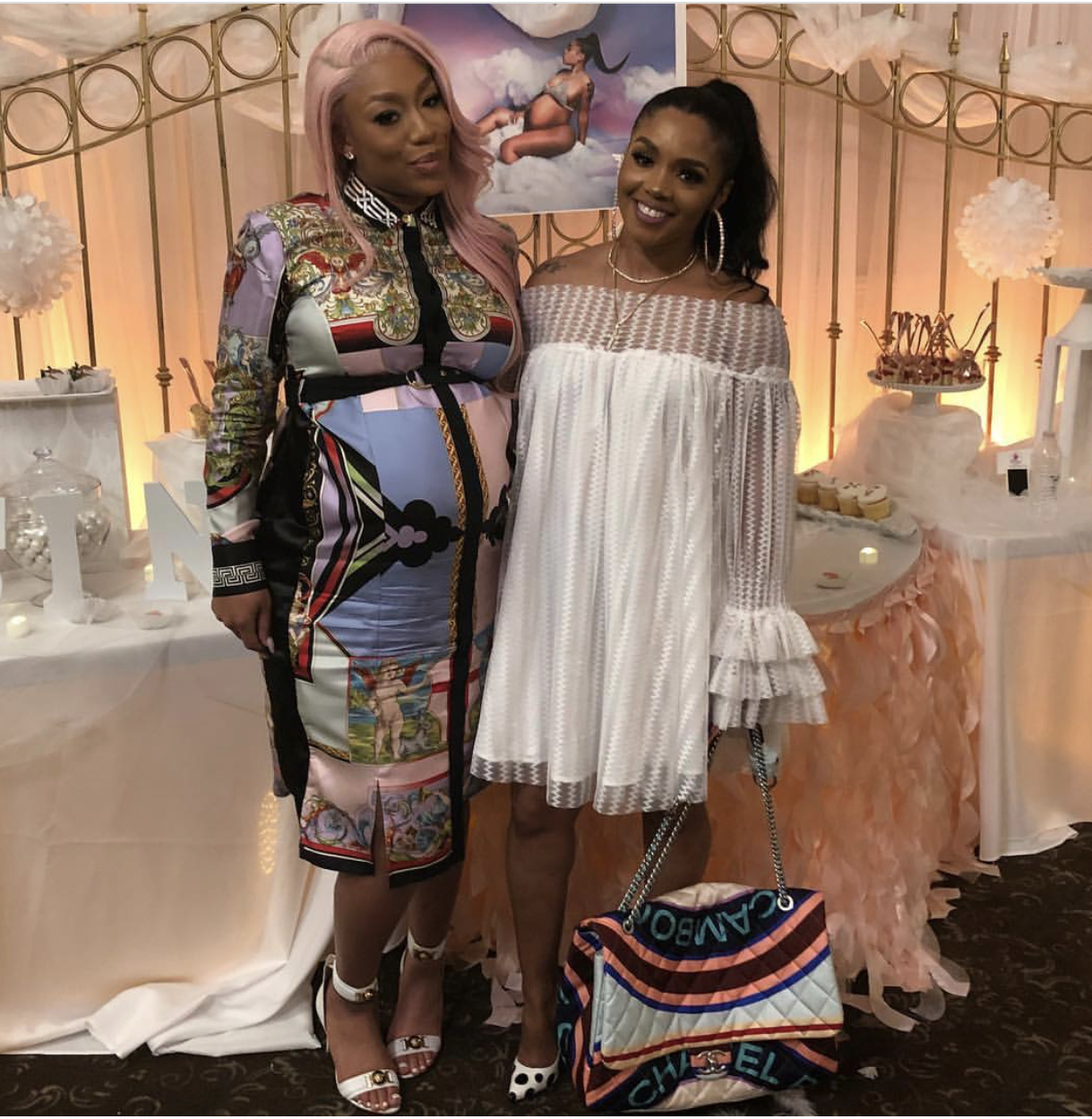 Splurge: Jessica Dime's Baby Shower Versace Angel Print Dress - Fashion ...