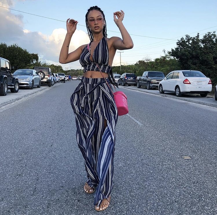 Draya Michele looks bomb in this Navy and White Striped Fashion Nova ...