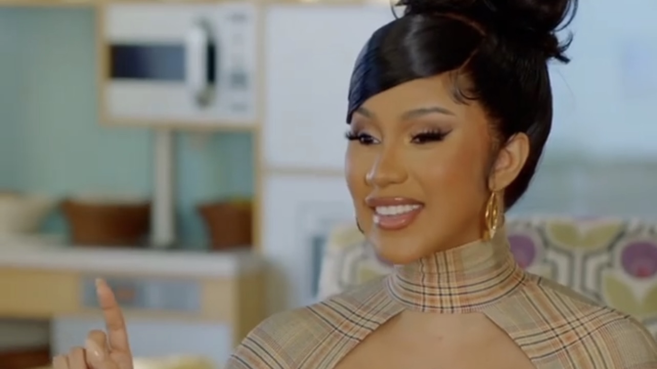 Cardi B Spotted in $2,490 Burberry Checked Cutout Stretch Jersey Dress ...