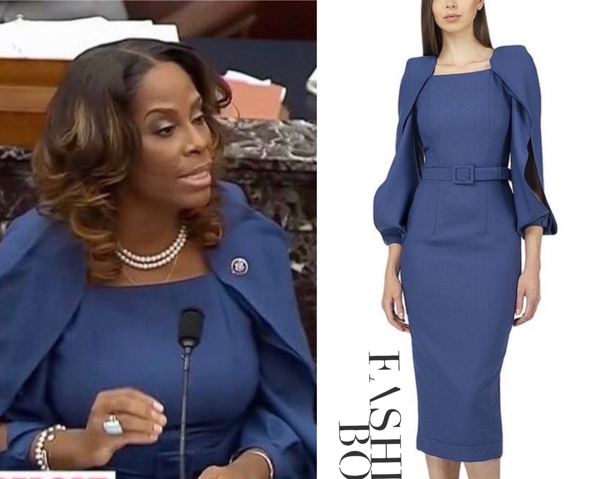 Rep. Stacey Plaskett Wears BGL Blue Belted Caped Dress for Donald Trump ...