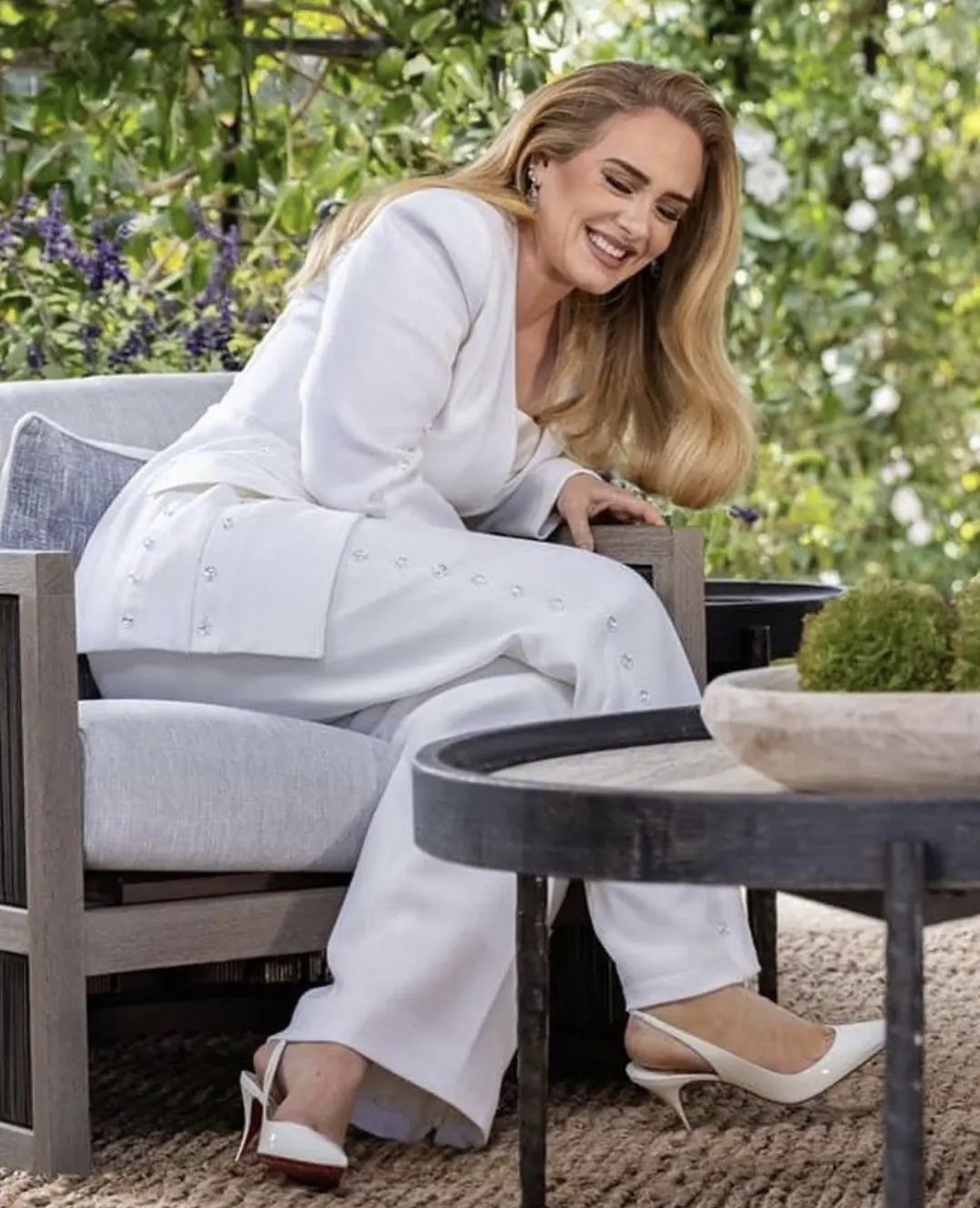 Adele Wears Custom Christopher John Rogers White Suit and Schiaparelli ...