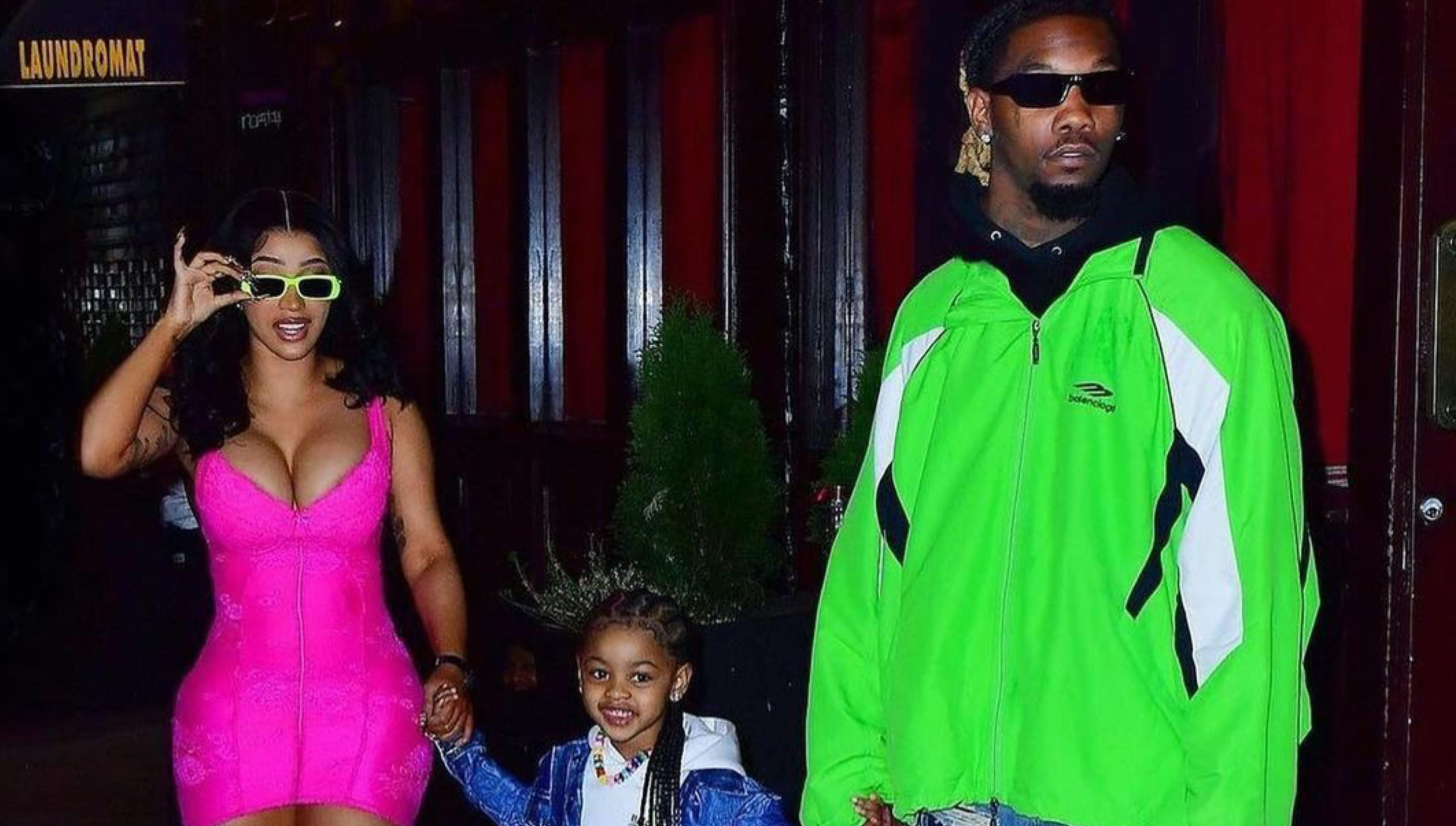 Cardi B, Offset, and Kulture Step Out in Neon Pink and Green Balenciaga ...