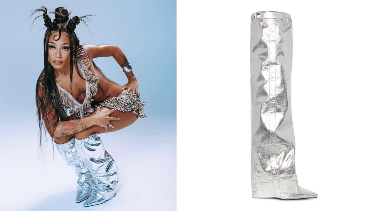 Rapper Coi Leray Posed in Silver Tyler Lambert Edge Boots for a Photoshoot - Fashion Bomb Daily