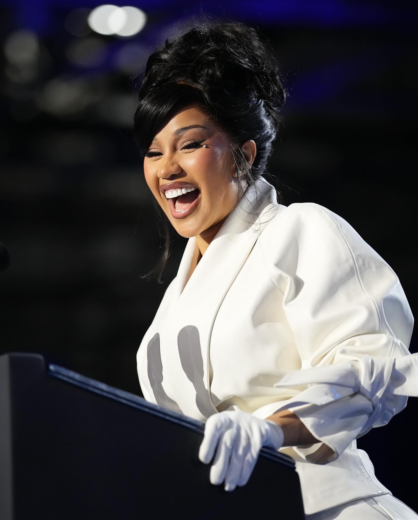 Cardi B Speaks at Kamala Harris Rally in Milwaukee Wearing a White ...