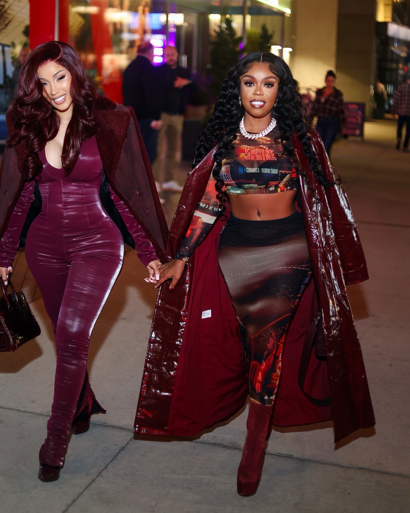 Cardi B and Friend T Stylez Hit the Knicks Game in a Burgundy Laquan ...