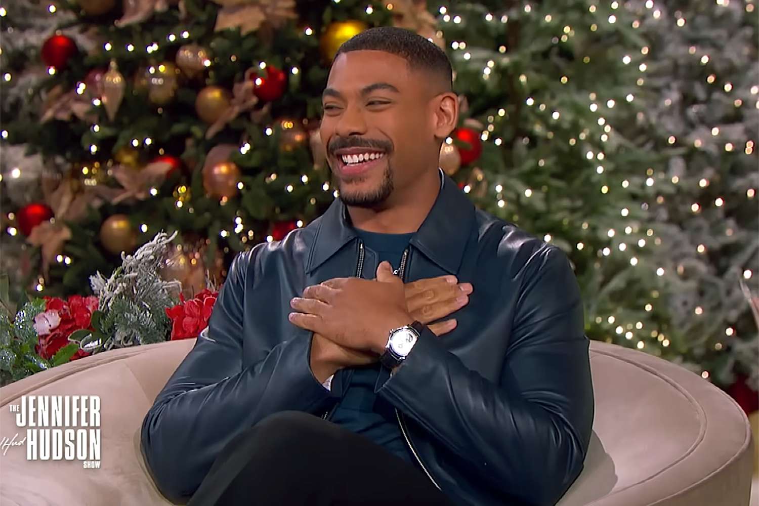 Mufasa Actor Aaron Pierre Wears Paul Smith Navy Leather Jacket on the ...