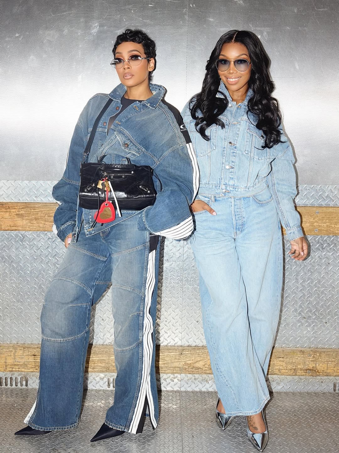Brandy and Monica Promote the "Boy is Mine" Tour in Blue Denim Alexander Wang and Balenciaga ...