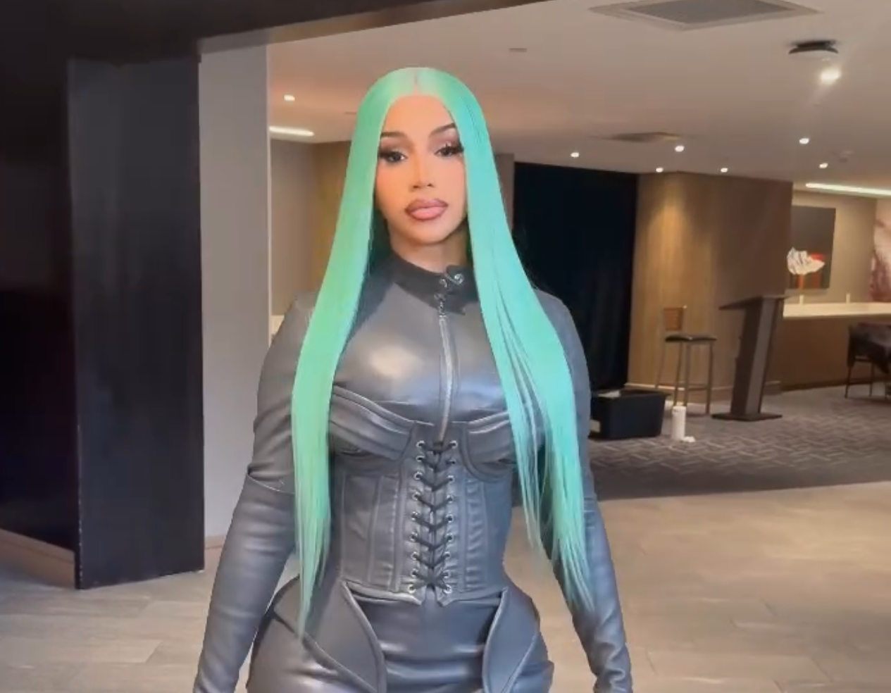 Cardi B in a Custom Gray Leather Sir Babajagne Look as She ...