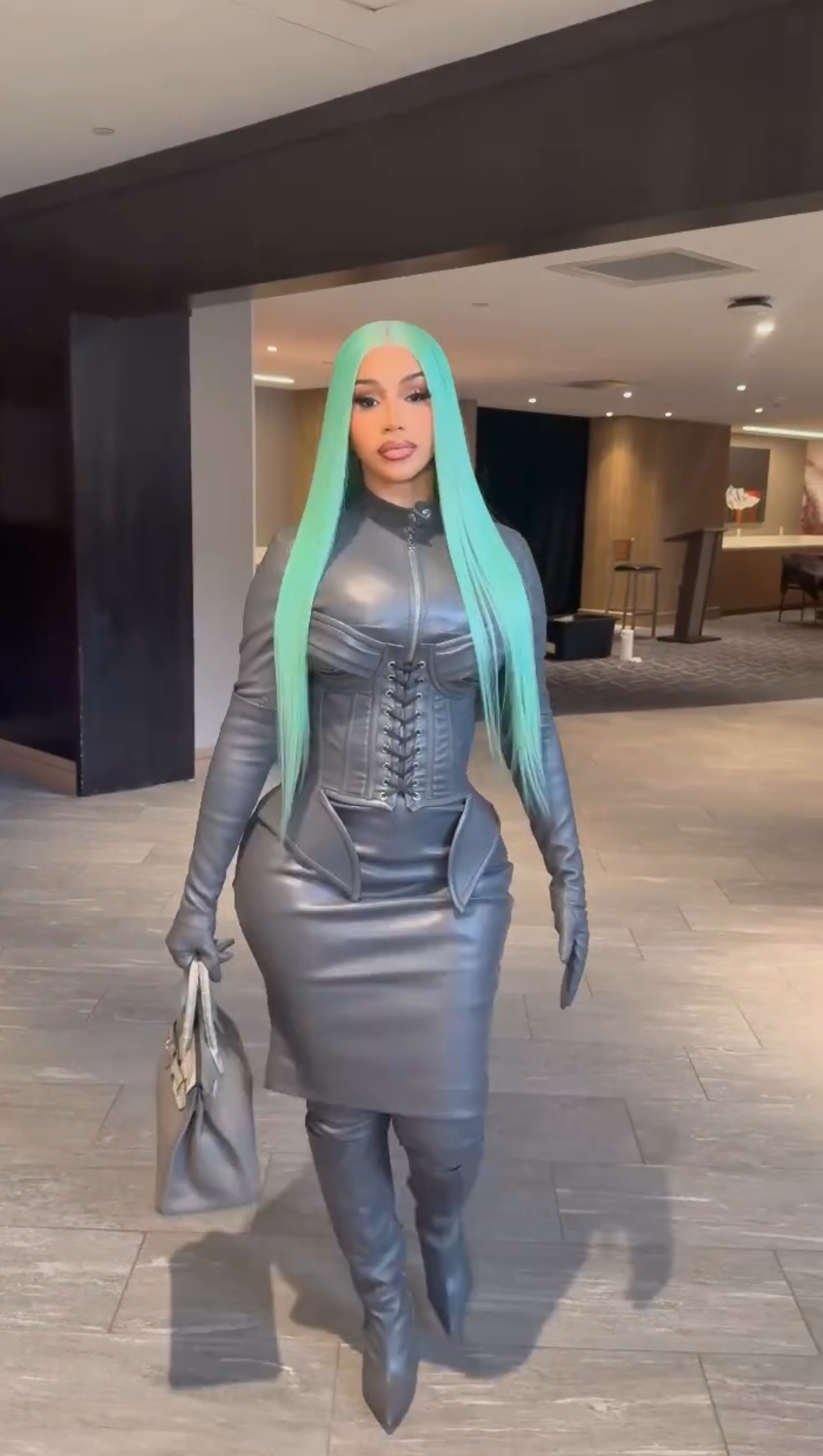 Cardi B in a Custom Gray Leather Sir Babajagne Look as She ...