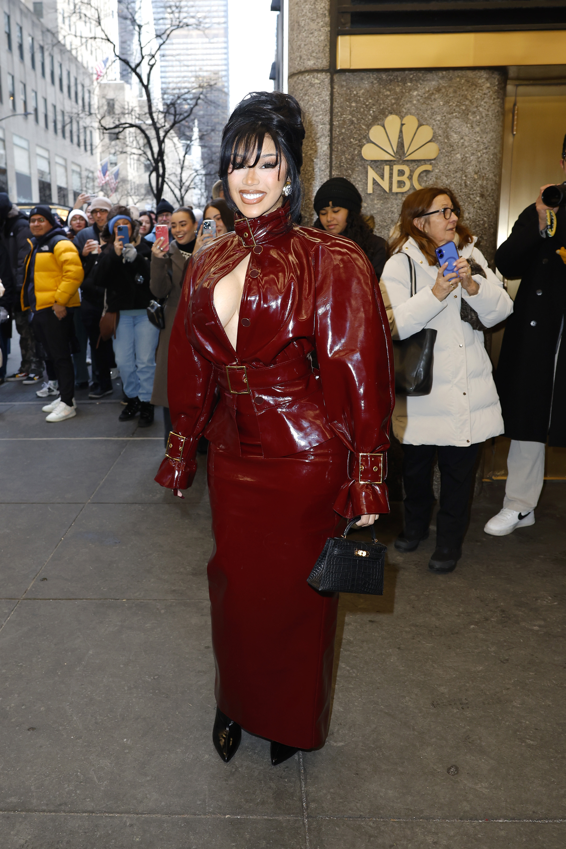 Cardi B Storms Saturday Night Live Wearing Rowen Rose Burgundy Patent ...