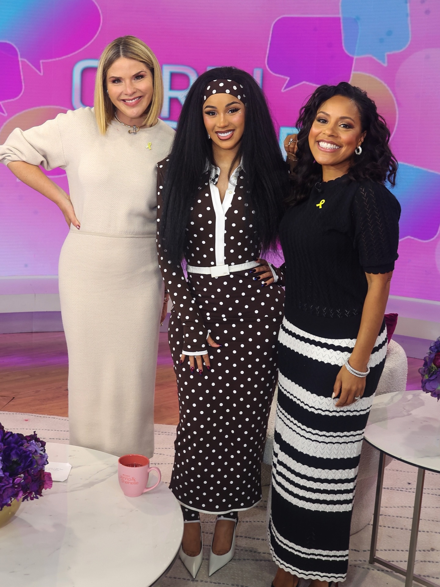 Cardi B in Brown Polka Dot Rowen Rose for Press Day Talking Little Miss ...